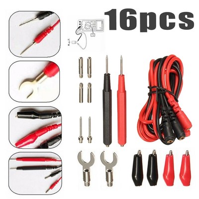 16x Multifunction Multimeter Test Leads Test Probes Crocodile Clips Kit ...