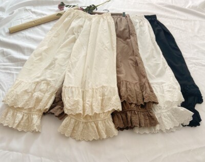 Women Bloomers Pants Trousers Layered Lace Trim Ruffle Loose Casual ...