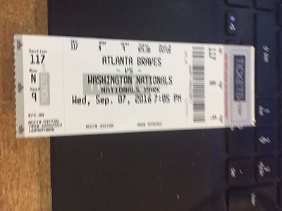 2016 WASHINGTON NATIONALS VS ATLANTA BRAVES TICKET STUB 9/7 DANSBY ...