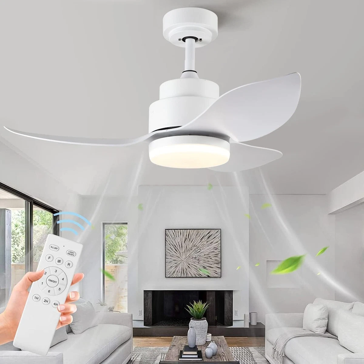 White Flush Mount Ceiling Fan With Remote Control | Shelly Lighting