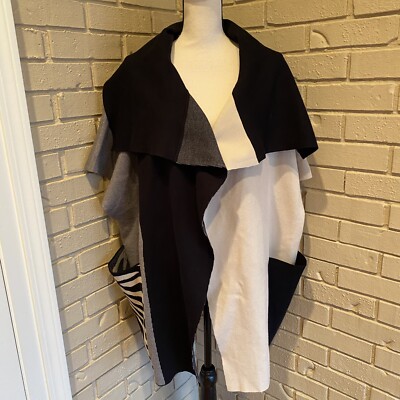 THML Open Front Cardigan Sweater Draped Color Block Oversized Size ...