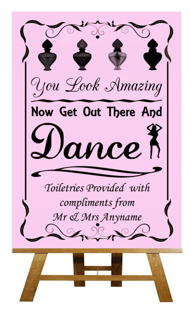 Pink Toiletry Sign / Posters Comfort Basket Personalised Wedding Sign ...