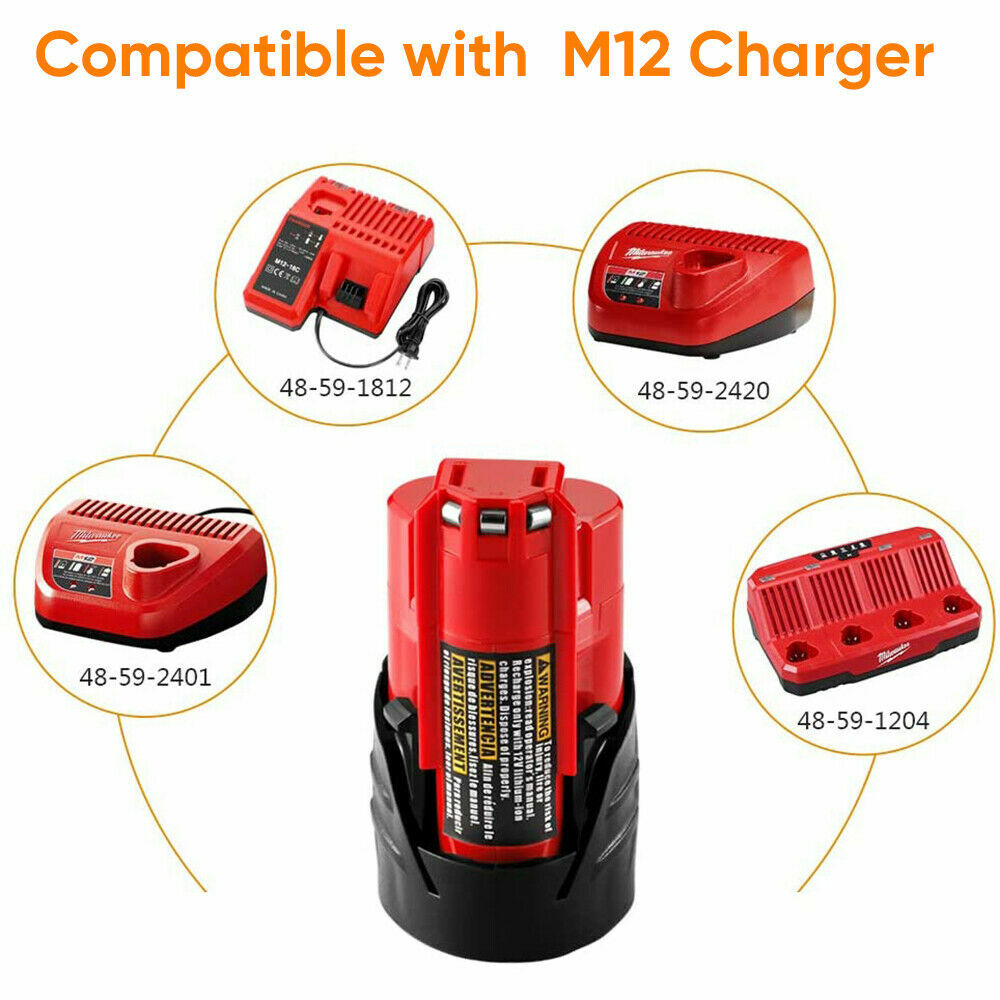 3.5AH 12V Lithium Battery For Milwaukee M12 M12B2 48-11-2440 M12B4 ...