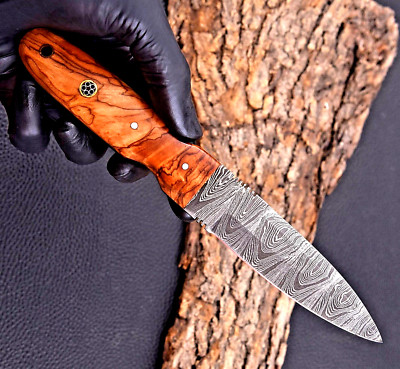 CUSTOM HANDMADE FORGED DAMASCUS STEEL HUNTING BOOT KNIFE W LEATHER ...