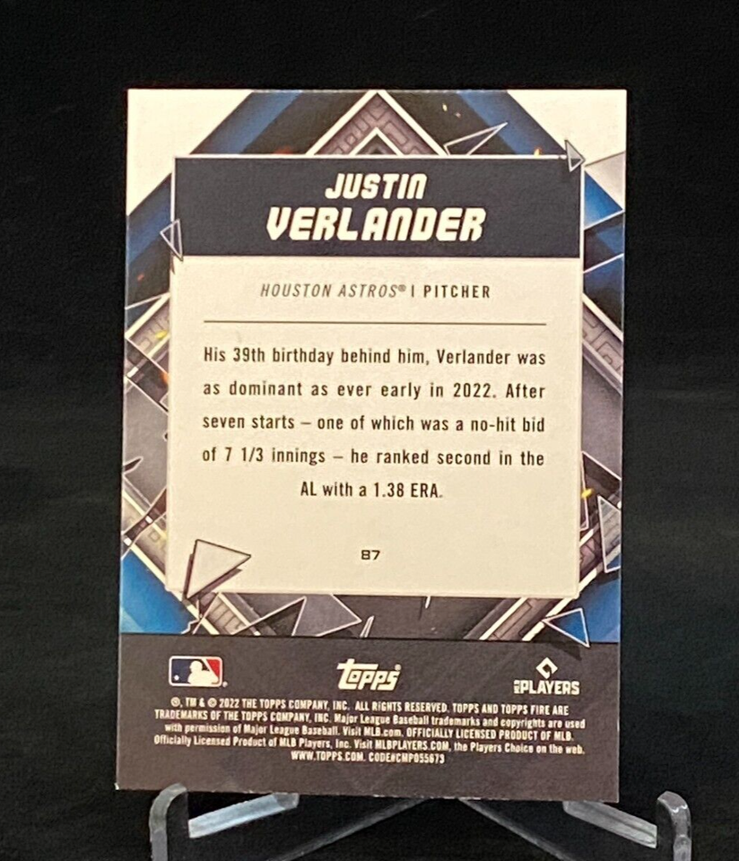 2022 Topps Fire Flame #87 Justin Verlander Houston Astros | eBay