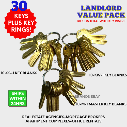 30 ILCO KWIKSET KW-1/SCHLAGE SC-1 House-Padlock M-1 Key Blanks-LANDLORD ...