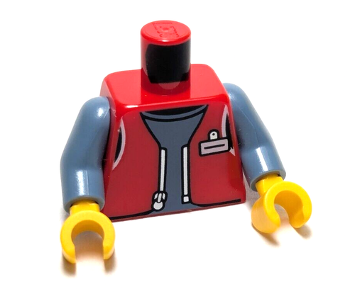 Lego - Minifigure Torso - Red Vest, Blue Grey, ID Badge, Zipper | eBay