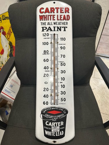 Vintage CARTER WHITE LEAD PAINT Porcelain Thermometer Original Rare ...