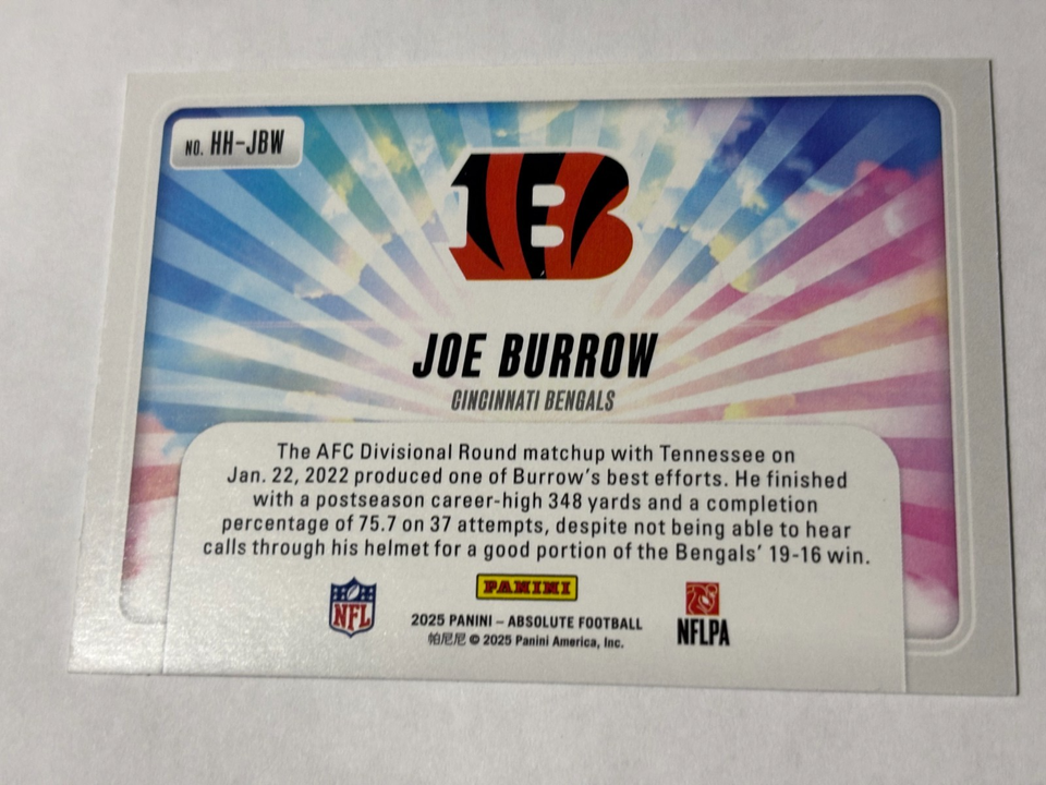 Joe Burrow 2025 Absolute Football Hog Heaven Insert Card # HH-JBW | eBay