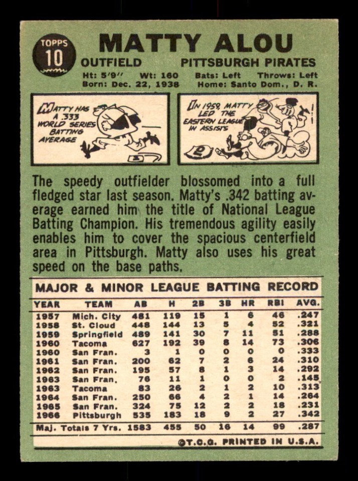 1967 Topps Baseball #10 Matty Alou EX *e1 | eBay