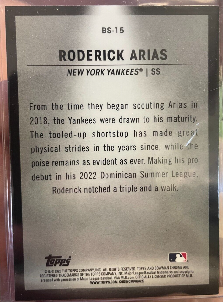 2023 Bowman Chrome Roderick Arias Spotlight Insert #BS-15 Yankees ...