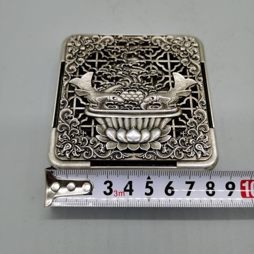 Asian miao silver copper fish inkstone box pen wash pot Treasures ink ...