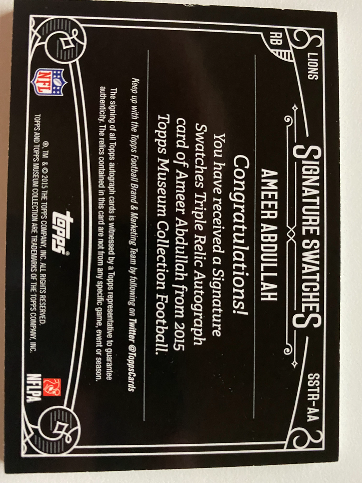 2015 Topps Museum Ameer Abdullah Auto Patch RC /50 | eBay