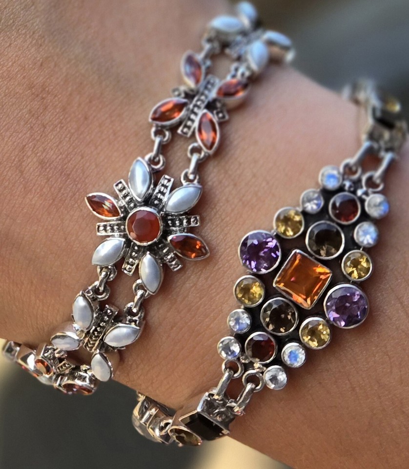 NICKY BUTLER 925 Sterling Silver Honey Topaz Carnelian Pearl Bracelet ...