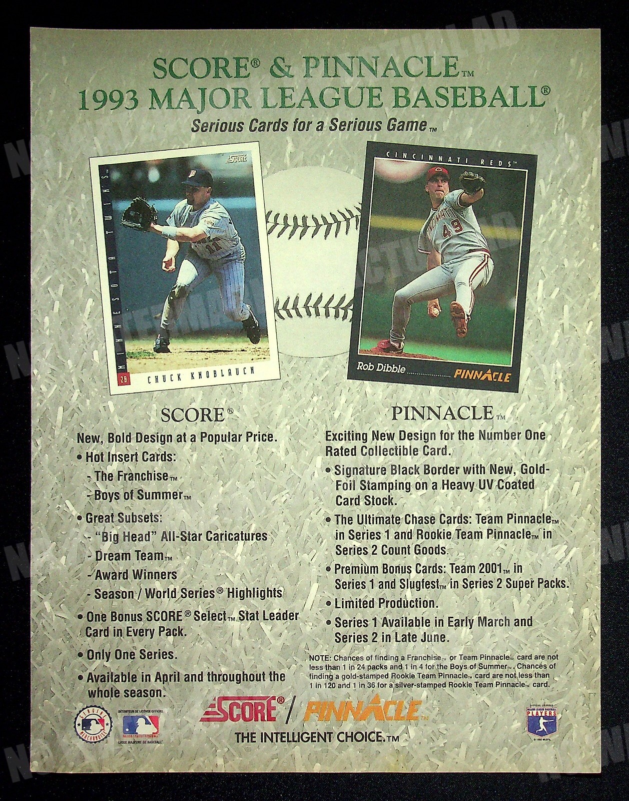 MLB Baseball Score Pinnacle TCG Cards 1993 Trade Print Magazine Ad ...