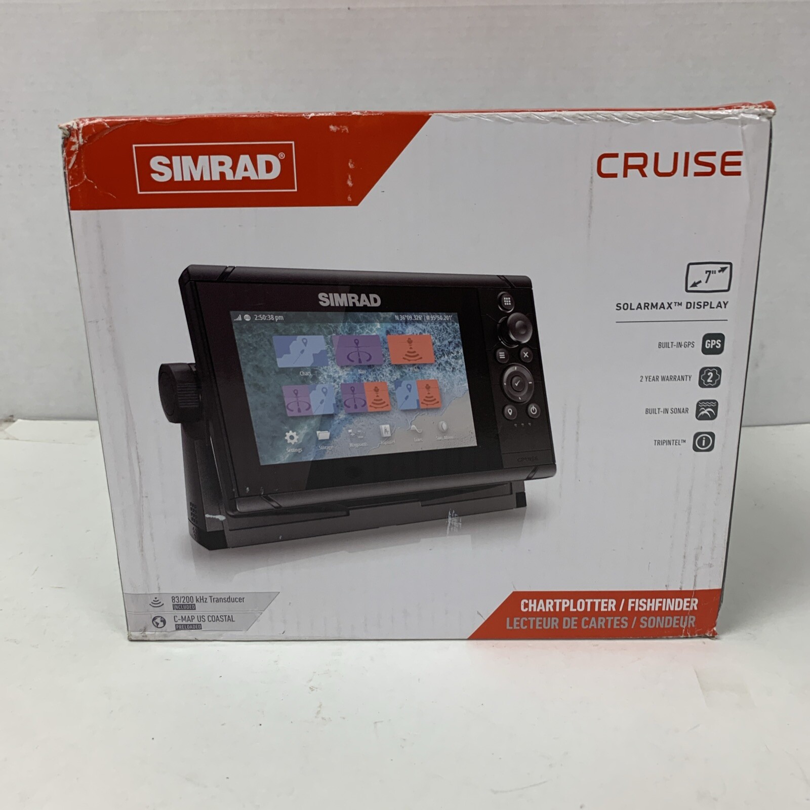 SIMRAD CRUISE 7 FISHFINDER 83/200 TRANSDUCER & CMAP US Coastal Map 000 ...
