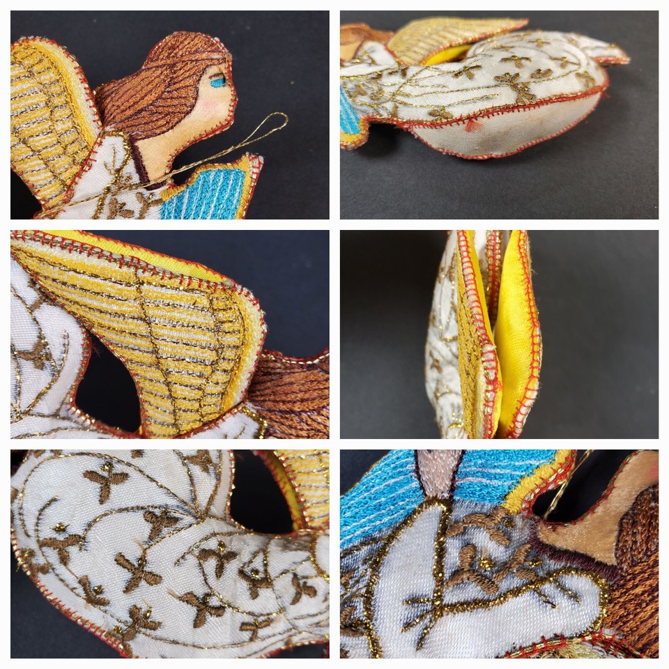 LOT Three (3) Embroidered Flying Angeles Fabric Embroidery Christmas ...