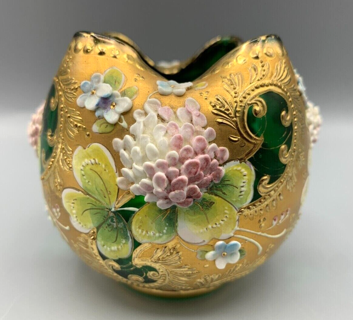ART GLASS VASE BOWL BOHEMIAN MURANO MOSER CZECH ENAMELED GOLD GILT TRE ...