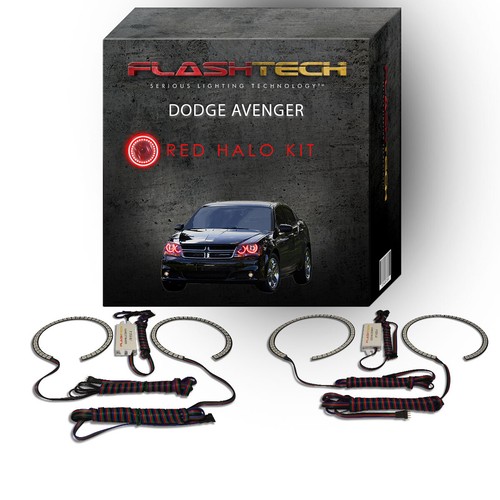 Red Angel Eye LED Headlight Halo Ring kit for 2008-2015 Dodge Avenger ...