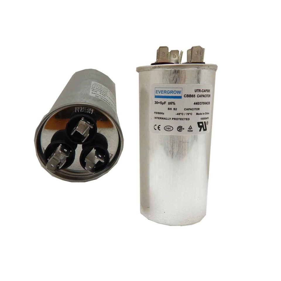 30/5 MFD Uf ±6% 370/440 VAC CBB65B Dual Run round Capacitor, UL Listed ...