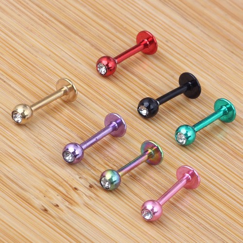 8pcs Mixed Color Labret Stud Gem Ball Top Lip Rings Earring Piercing ...
