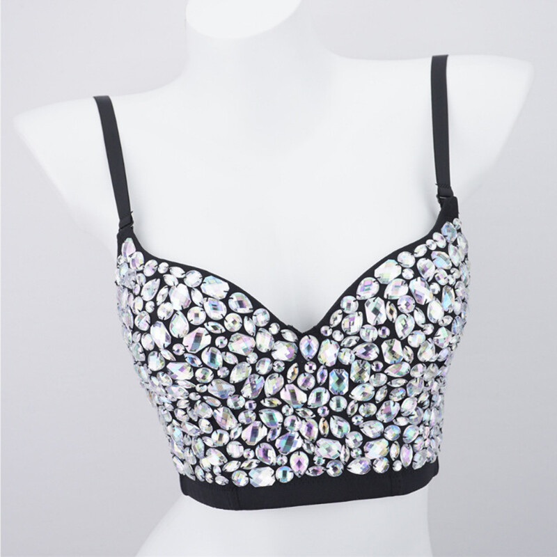 Women Sexy Shiny Diamond Rhinestones Bra Corset Bustier Crop Tank Top ...