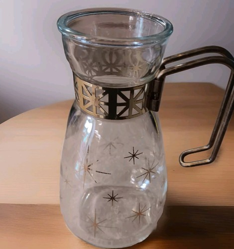 Vintage Corning Pyrex Glass Pitcher W Metal Handle Gold Starburst | eBay