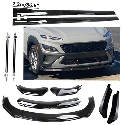 Black For Hyundai Kona Front Bumper Lip Spoiler Kit +86.6" Car Side ...
