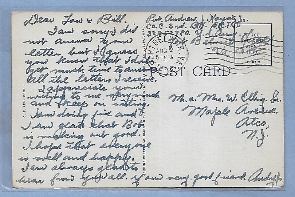 VINTAGE WW-II POSTCARD COMIC ARMY POSTED FREE 1943 AC2 | eBay