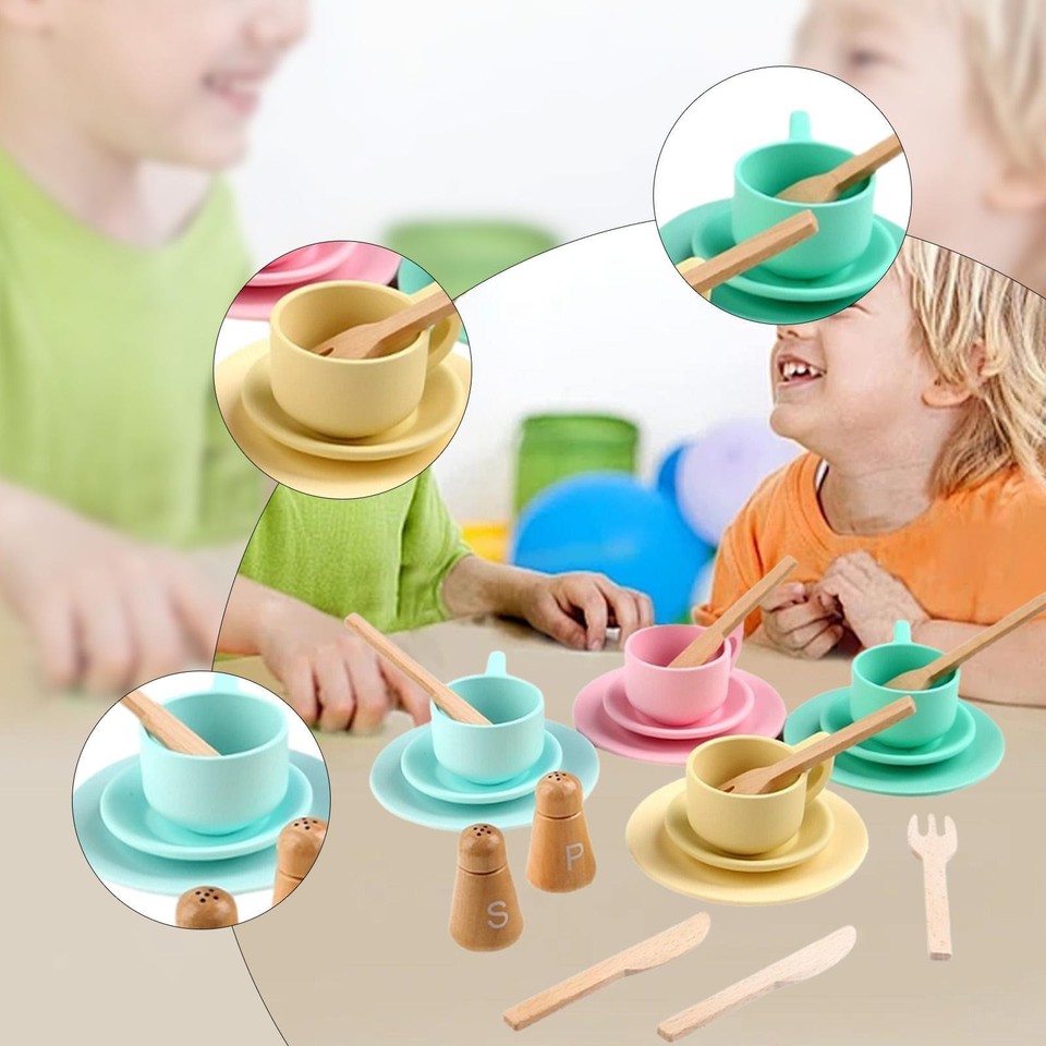 Wooden Toy Plates Dishes Tableware Toy Play Dishes for Kids | eBay UK