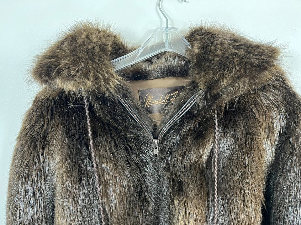 Sporty BEAVER fur jacket hood brown Women's Large coat Outstanding | eBay
