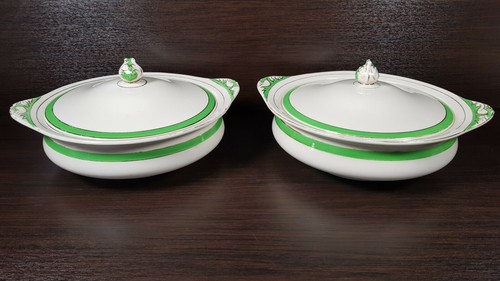 TWO LOVELY SOLIAN WARE SOHO POTTERY QUEENS GREEN WHITE TUREENS DISH ...