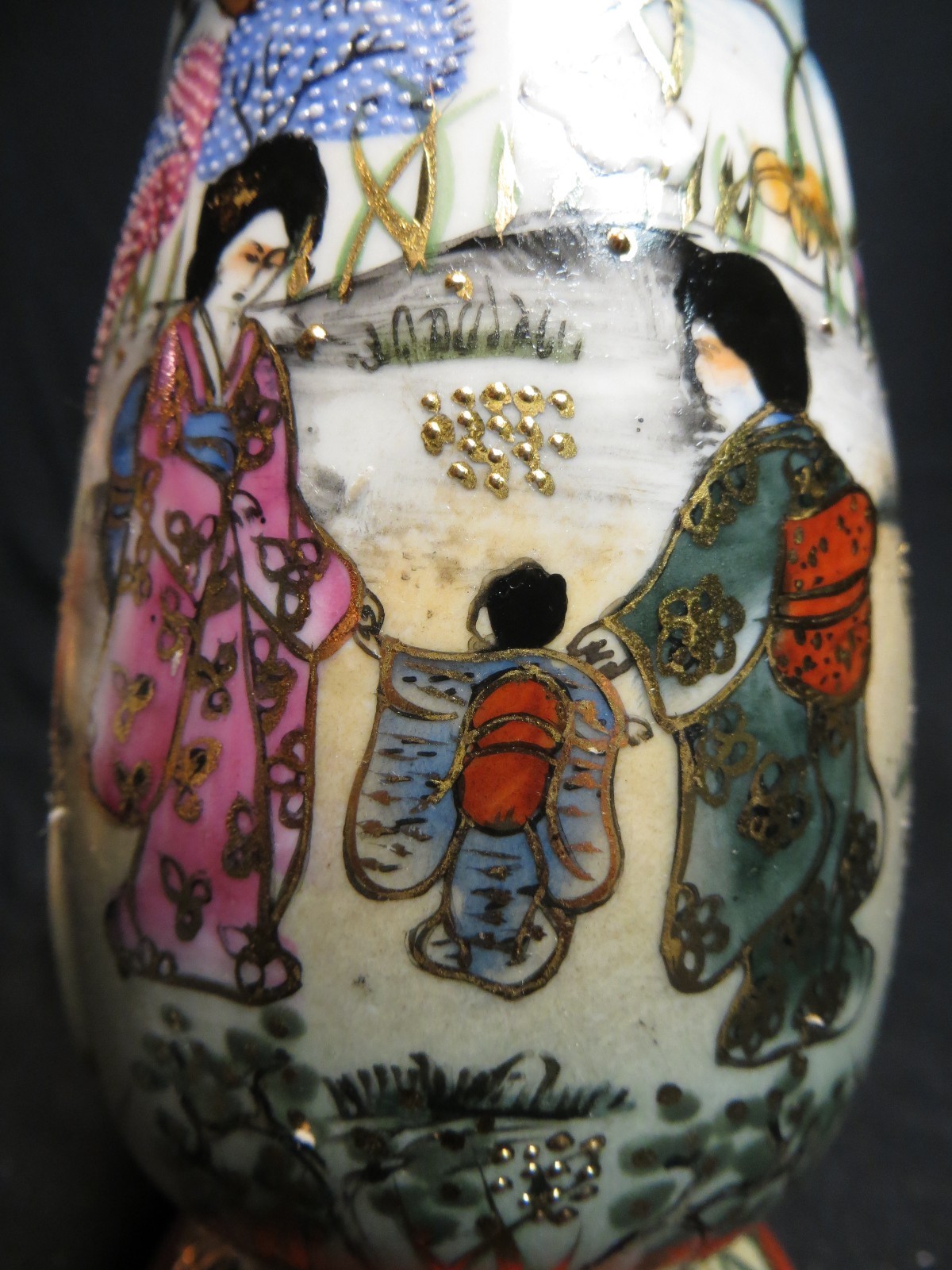 Japanese Kutani Nippon Ceramic Hair Pin Holder Geisha Fuji Moriage ...