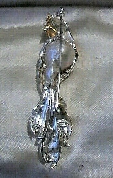 Antique Handmade14k Gold 925 Baroque Pearl Exotic Bird Broach Pin Ruby ...