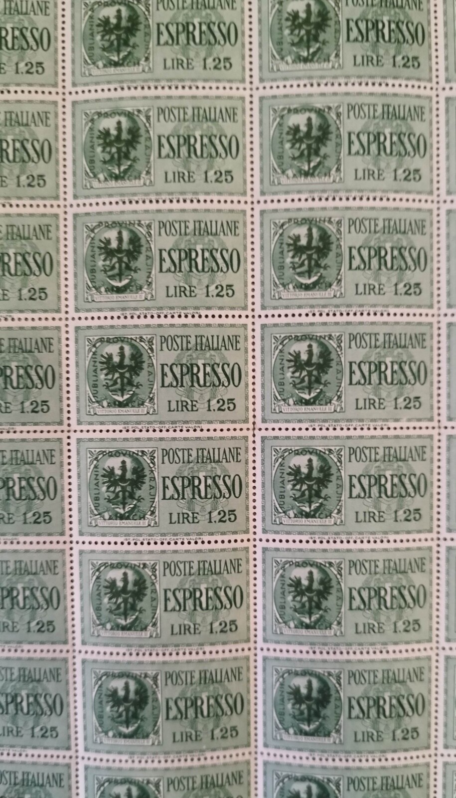 Poste Italiane Francobolli L 1.25 sheet WWII Laibach Provinz Stamp 1944 ...