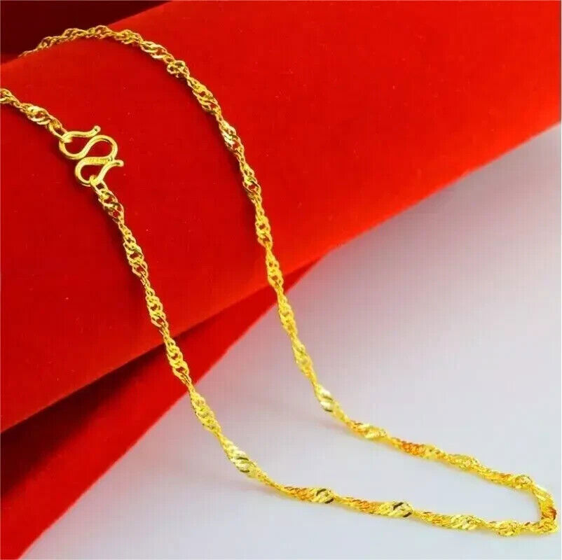 Solid Pure 999 24K Yellow Gold Lucky 1mm Singapore Chain Link Women ...