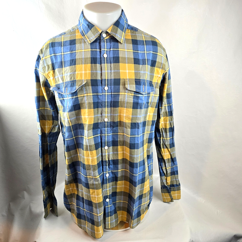 Gap Shirt Mens XL Blue Yellow Plaid Button Up Casual Cotton Original ...