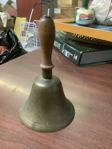 Antique 50’s-60’s Large Brass Hand Held School Bell With Wooden Handle ...