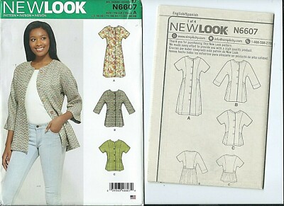 New Look 6607 sewing pattern Chic DRESS JACKET TOP TUNIC sew 7 sizes 10 ...