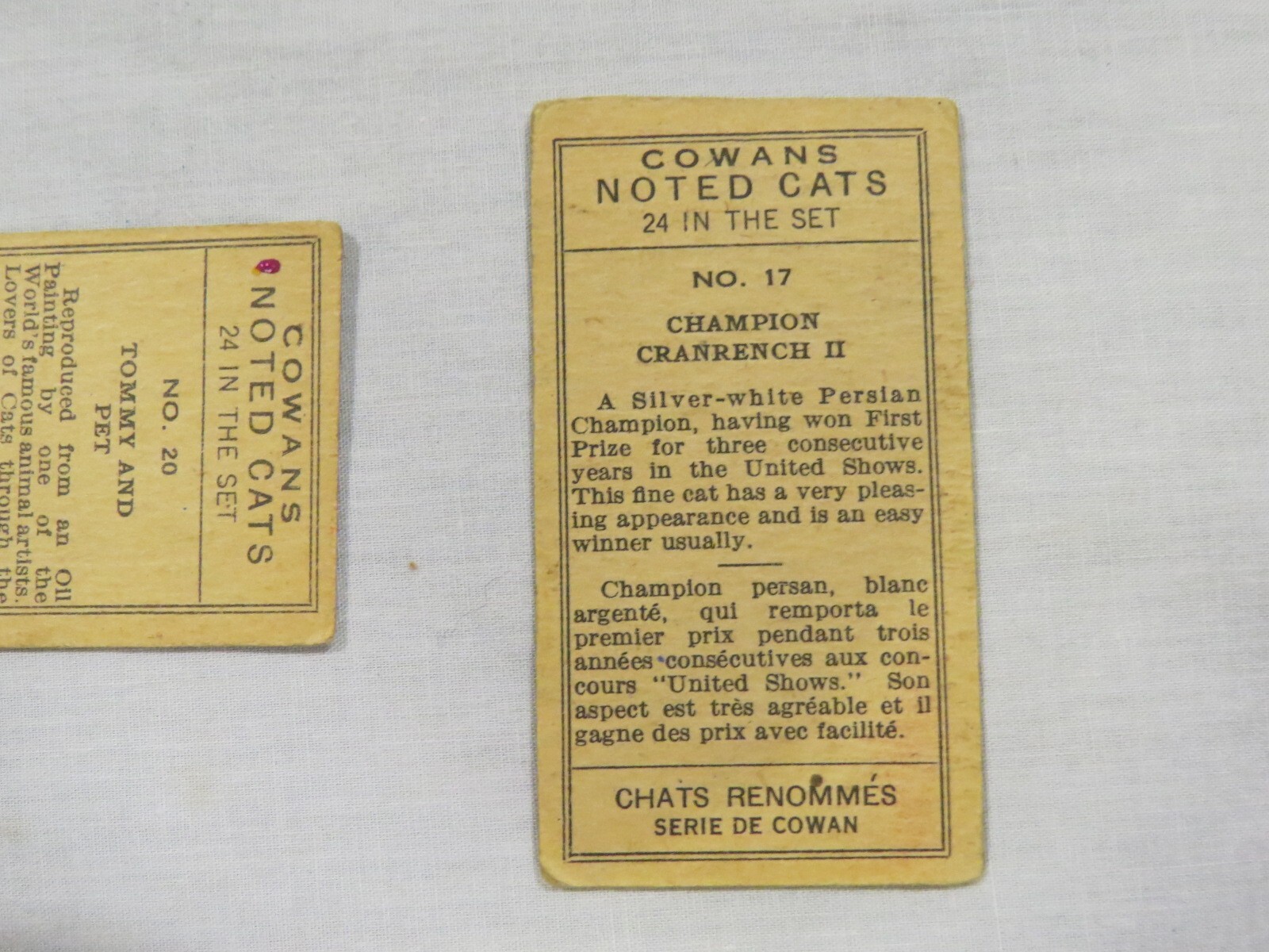 Lot of 4 Cowans Noted Cats 1925 Collector Cards - #14, 17, 20, 23 | eBay