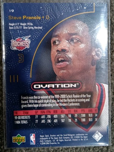 2000-01 Upper Deck Ovation #19 Steve Francis Houston Rockets Basketball ...