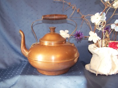 COPPER COPRAL TEAPOT KETTLE w/WOODEN HANDLE VINTAGE | eBay