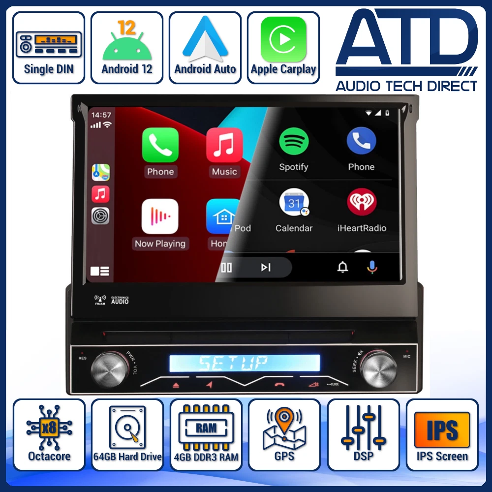 1DIN Car Radio Wireless Carplay Android Auto 7 IPS Scalable, 48% OFF