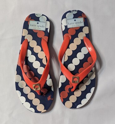 Kate Spade Blue Coral White Polka Dots Emblem Women Thong Flip Flops 7 ...