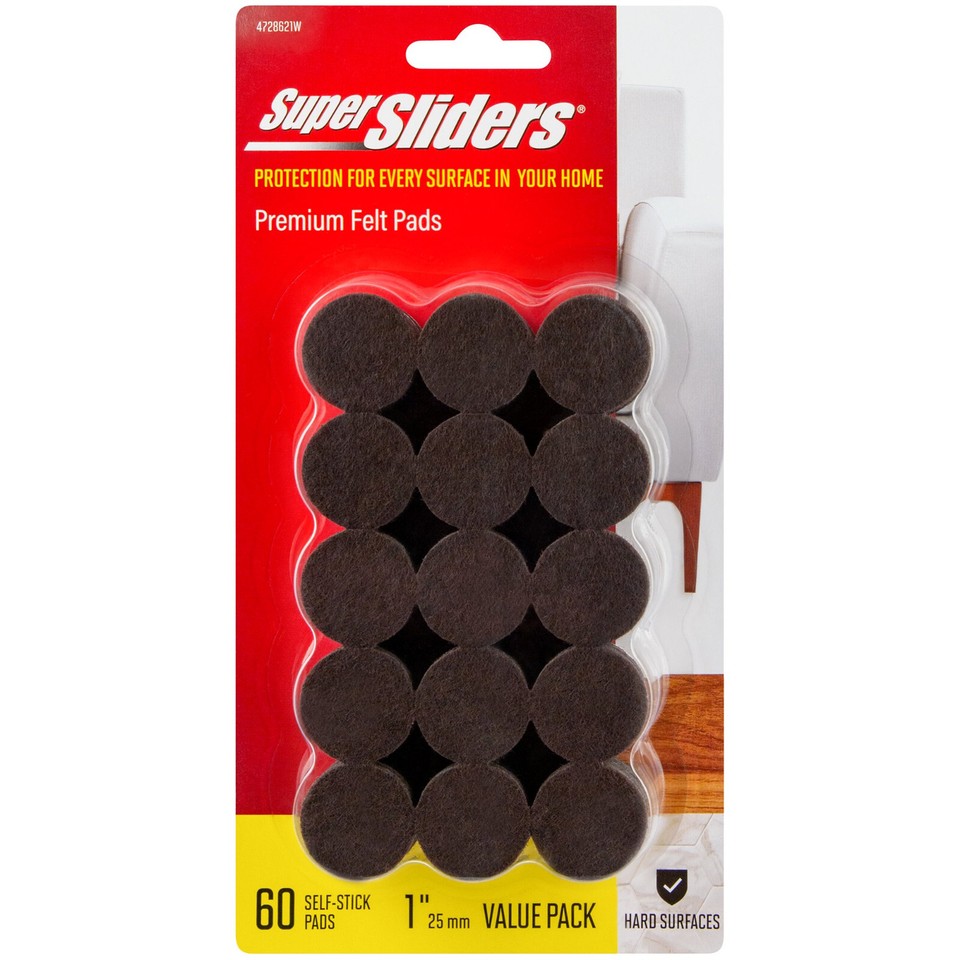 Super Sliders 60 Pieces 1"/ 25mm FELT PADS Brown SELF STICK for HARD ...