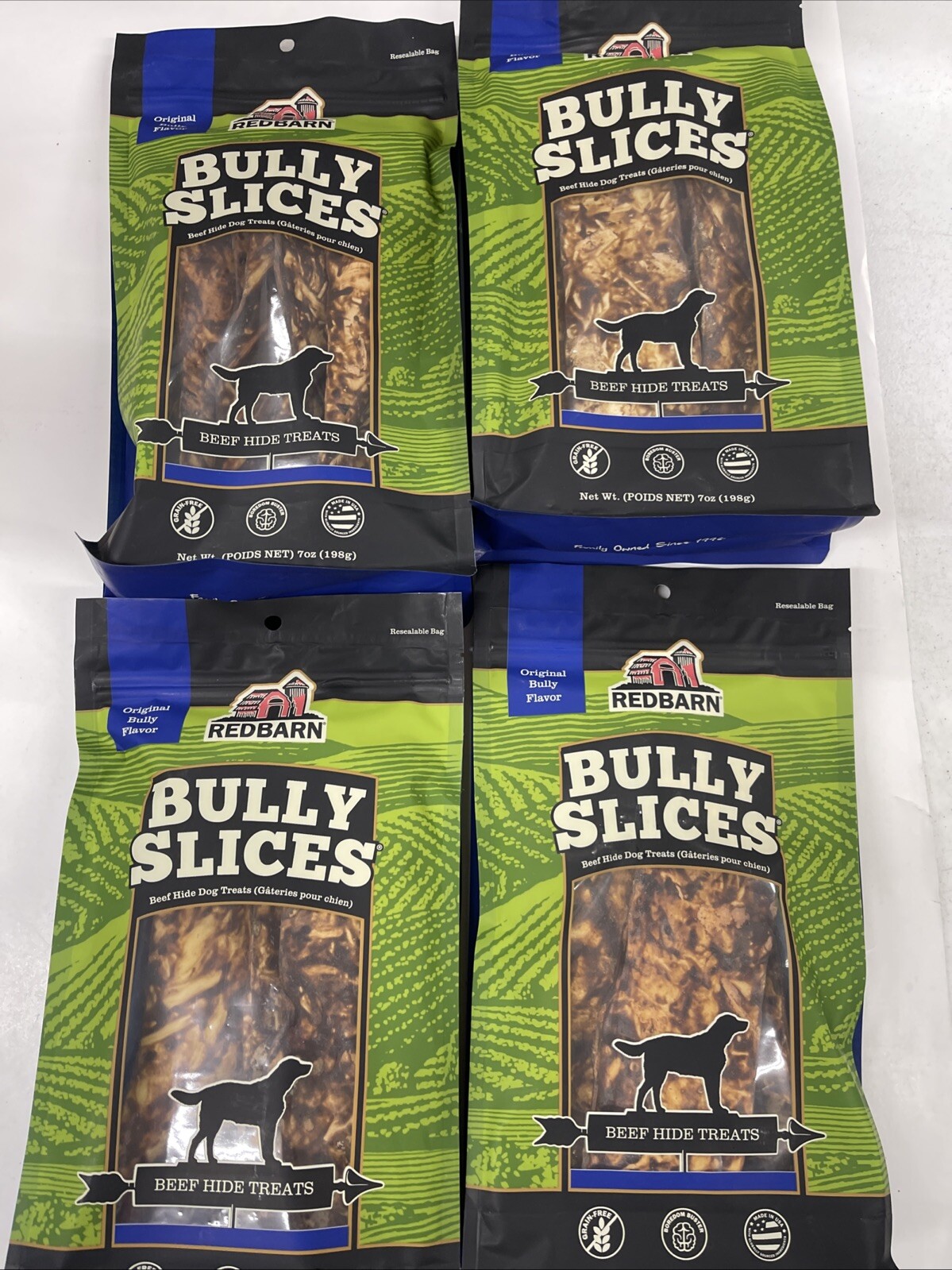 4 Bags (7 oz each) RedBarn Bully Slices Beef Hide/Liver/Pizzle Dog ...