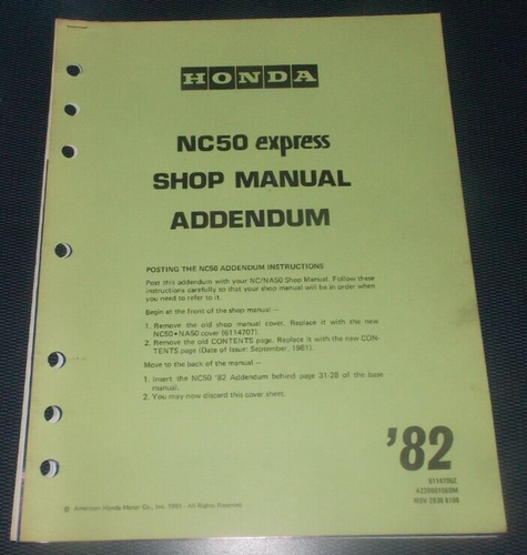 OEM Honda NC50 Express Shop Manual Addendum 1982 | eBay
