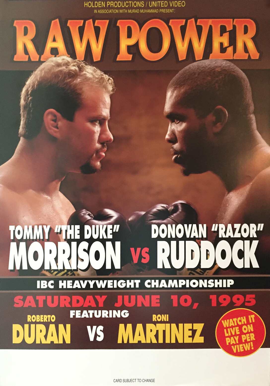 Original Tommy Morrison vs. Razor Ruddock Boxing Fight Poster w ...