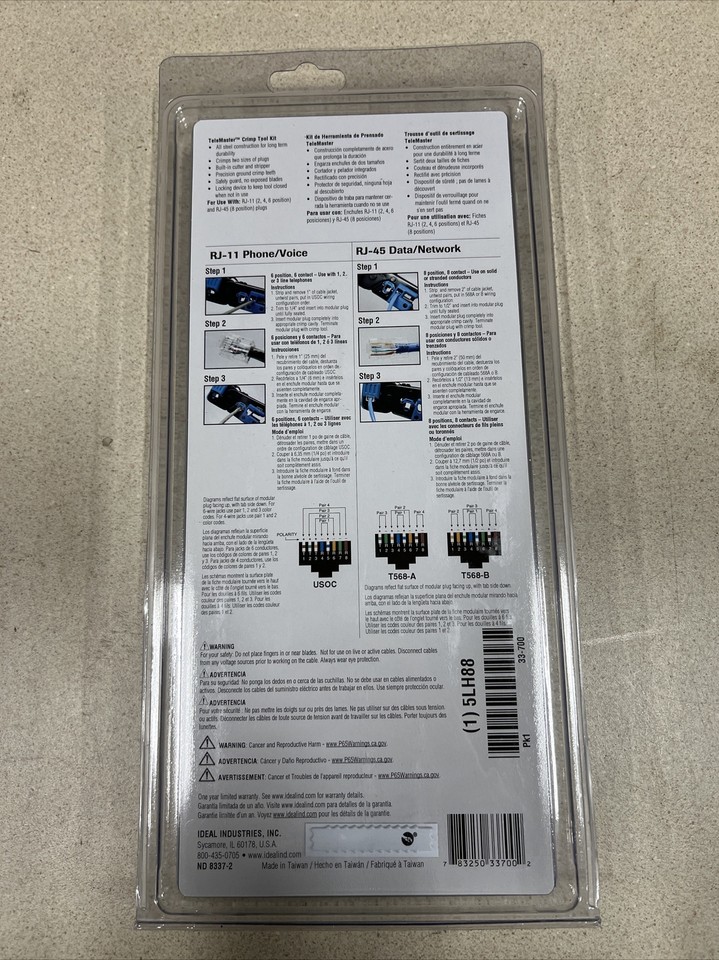 IDEAL 33-700 TeleMaster RJ-45/RJ-11 Kit Modular Plug Termination Crimp ...