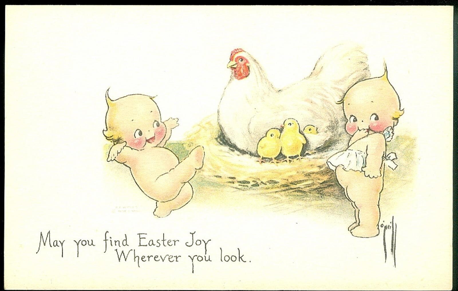 Rose O'Neill Kewpie Post Card - Easter Joy Hens & Chicks & Kewpies ...